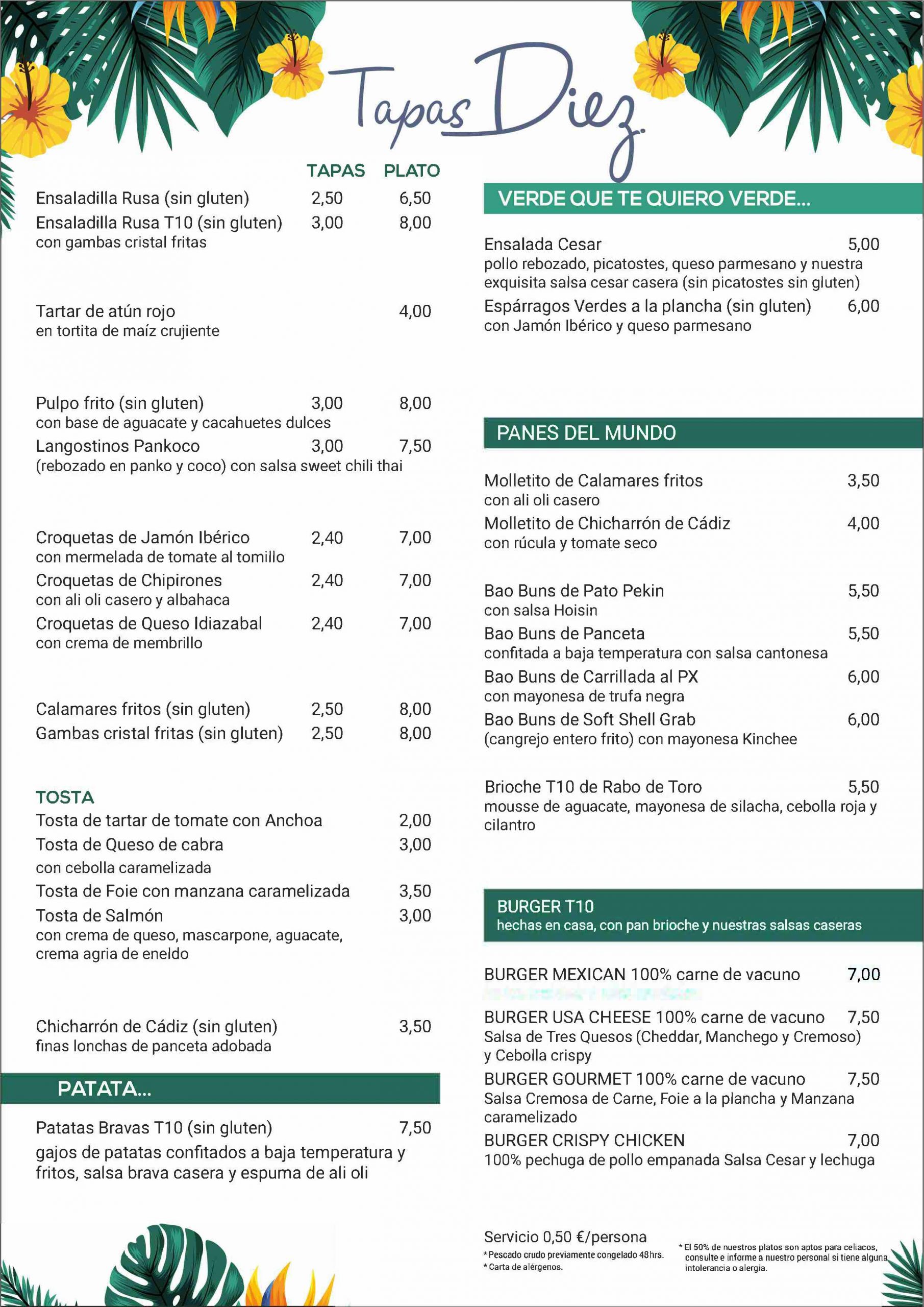 Menu – Tapas Diez en Estepona